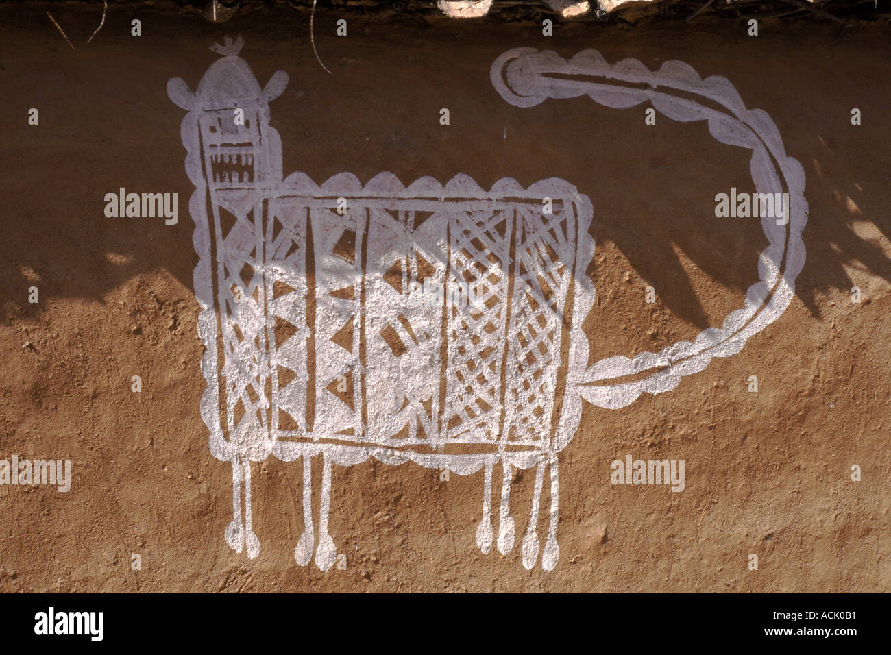 Village wall painting of tiger for Diwali festival Mahu Western India ...