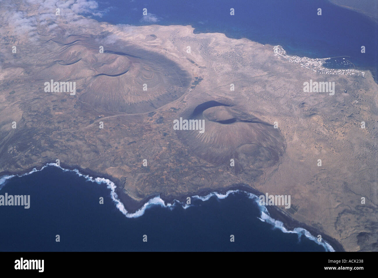 Aerial view of Alegranza Island with extinct volcanoes Canary Islands ...