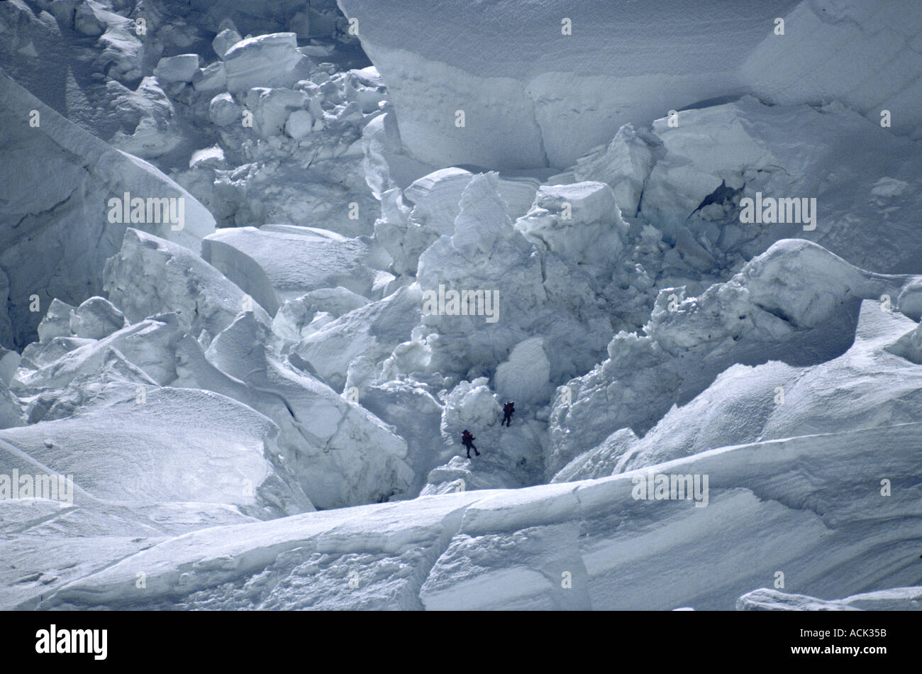 Climbers Reinhold Messner and Peter Habeller dwarfed by Khumbu icefall ...
