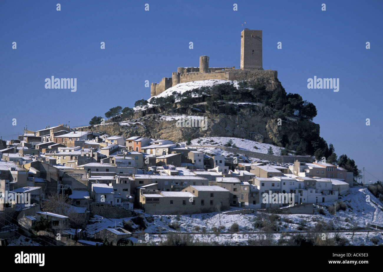 Castle above Biar village in snow Alicante Spain Stock Photo - Alamy