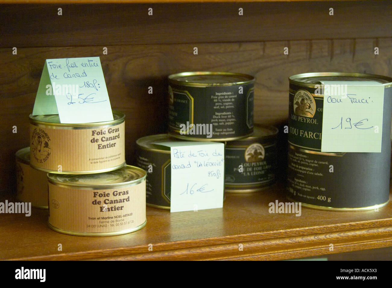 Conserve tins cans with different kinds of duck specialities Foie Gras ...