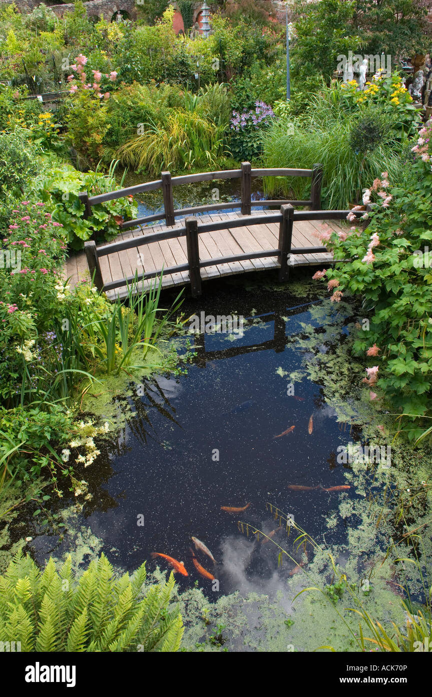 Bridge and Fish pond Melkinthorpe Garden centre Eden Valley Cumbria ...
