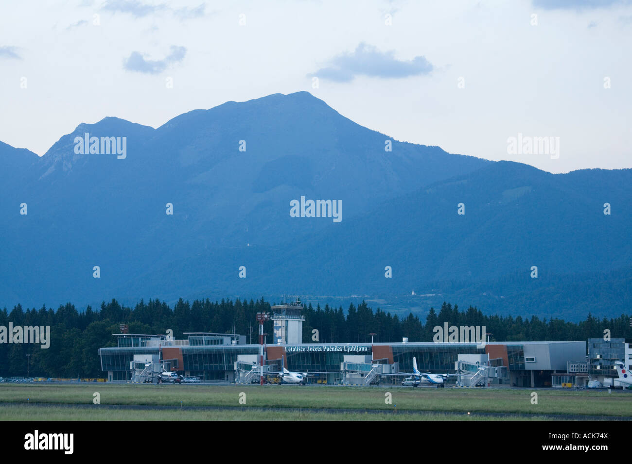 Ljubljana Joze Pucnik Airport, Brnik, Slovenia, at dusk Stock Photo - Alamy
