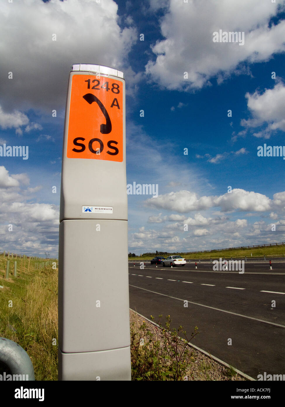 New sos phone box in a lay-by on a dual-carriage way Stock Photo - Alamy