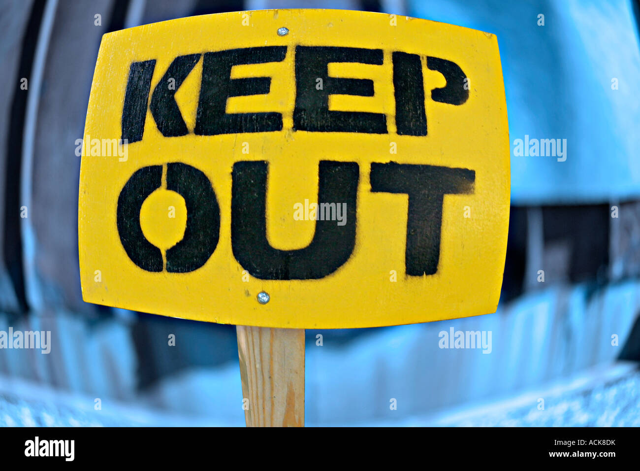 Distorted KEEP OUT sign Stock Photo - Alamy