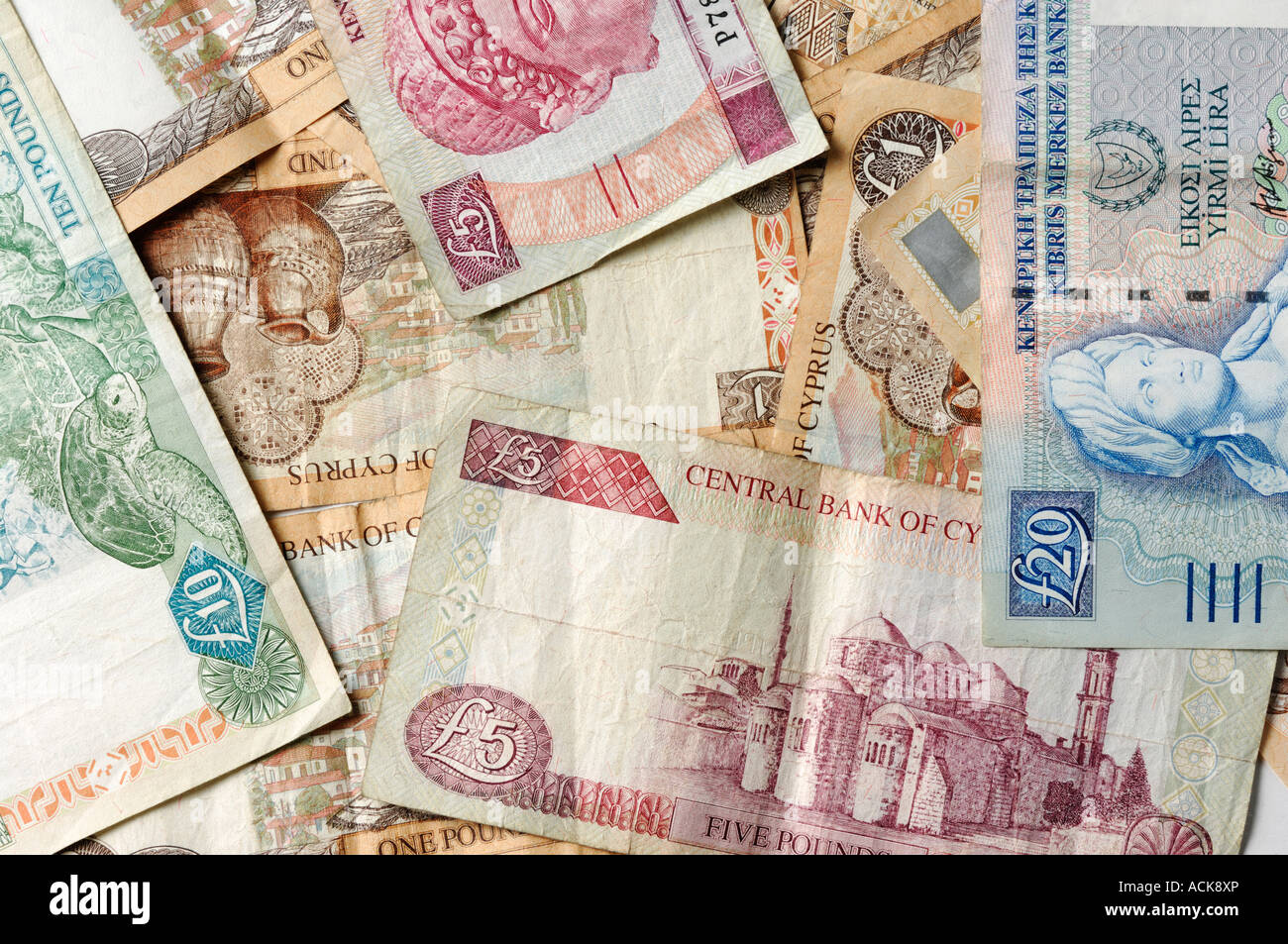 Cyprus pound bills background Stock Photo - Alamy
