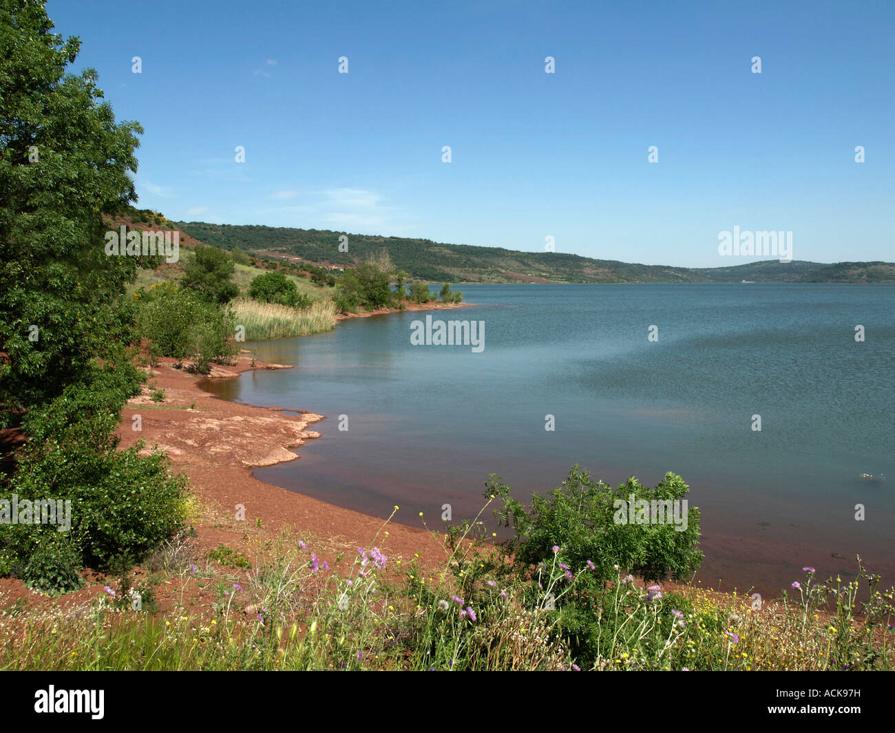 France Languedoc Roussillon Hérault landscape with red soil at Lac du ...