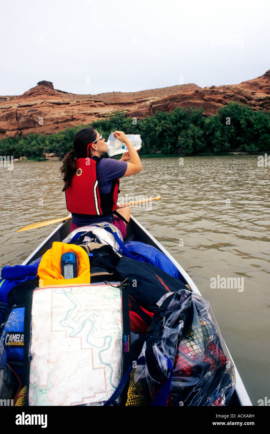 Canoer on the Green River, Stillwater Canyon north of Canyonlands ...