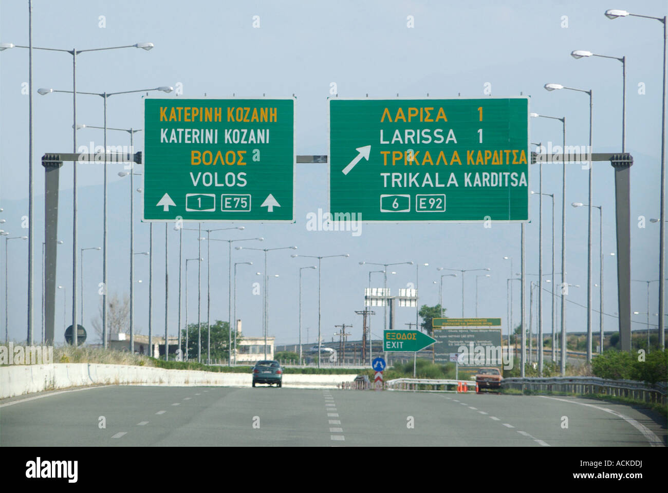 Mainland Greece highway gantry route direction signs to Katerini ...