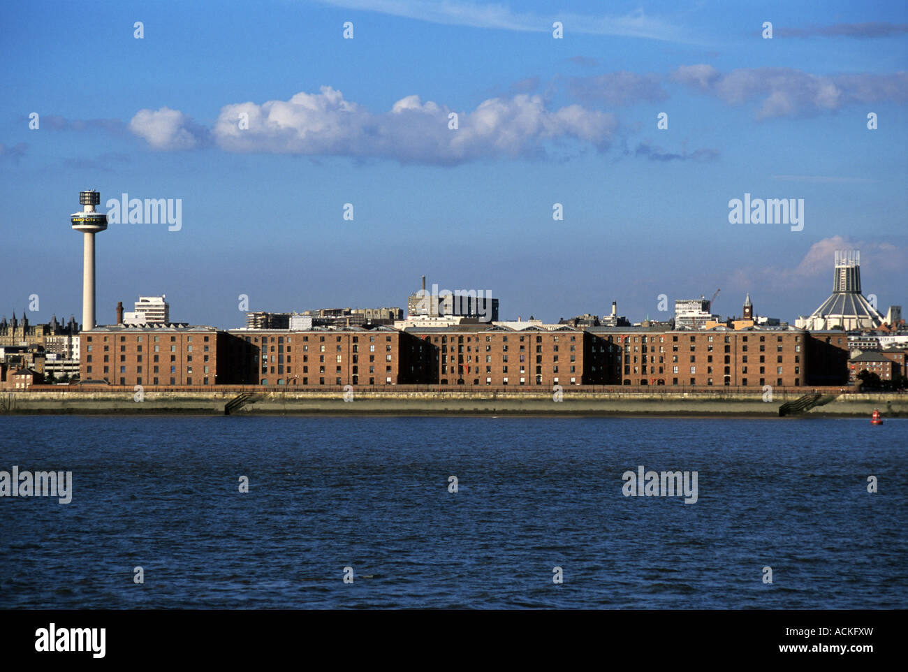 The River Mersey waterfront with the Albert Dock behind, Liverpool, UK ...