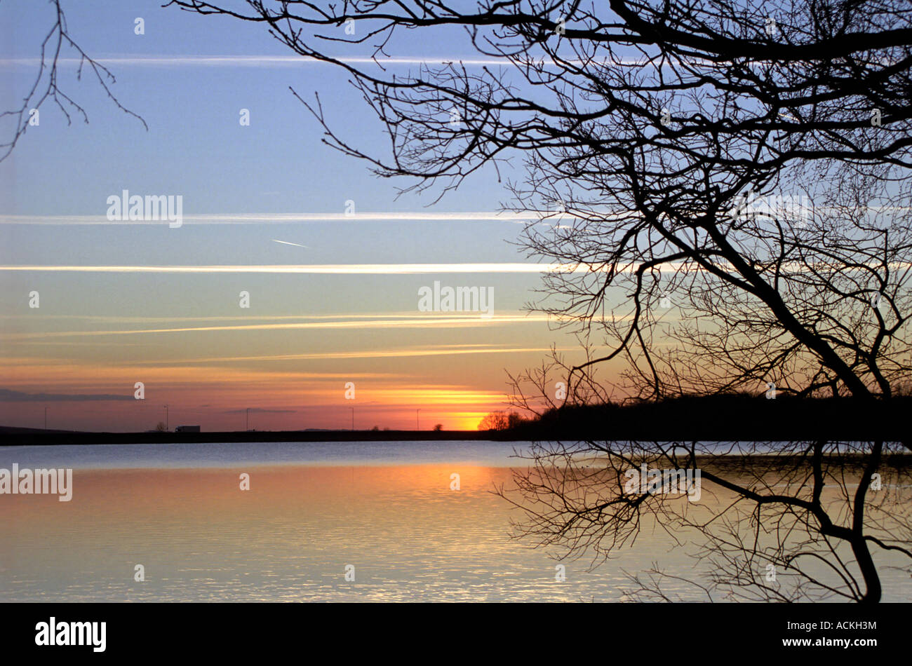 Sunset, Lower Rivington Reservoir, Lever Park, Horwich, Bolton, Greater ...