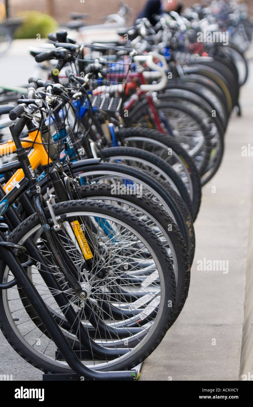 Row of bicycles in a bicycle rack on a college campus Stanford ...