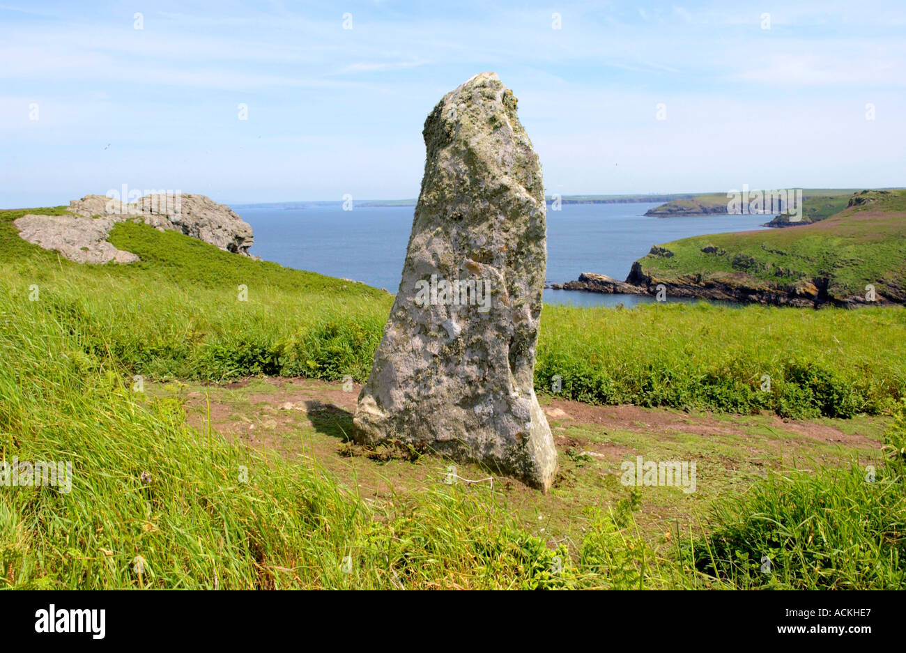 Bronze Age standing stone called the Harold Stone on Skomer Island ...
