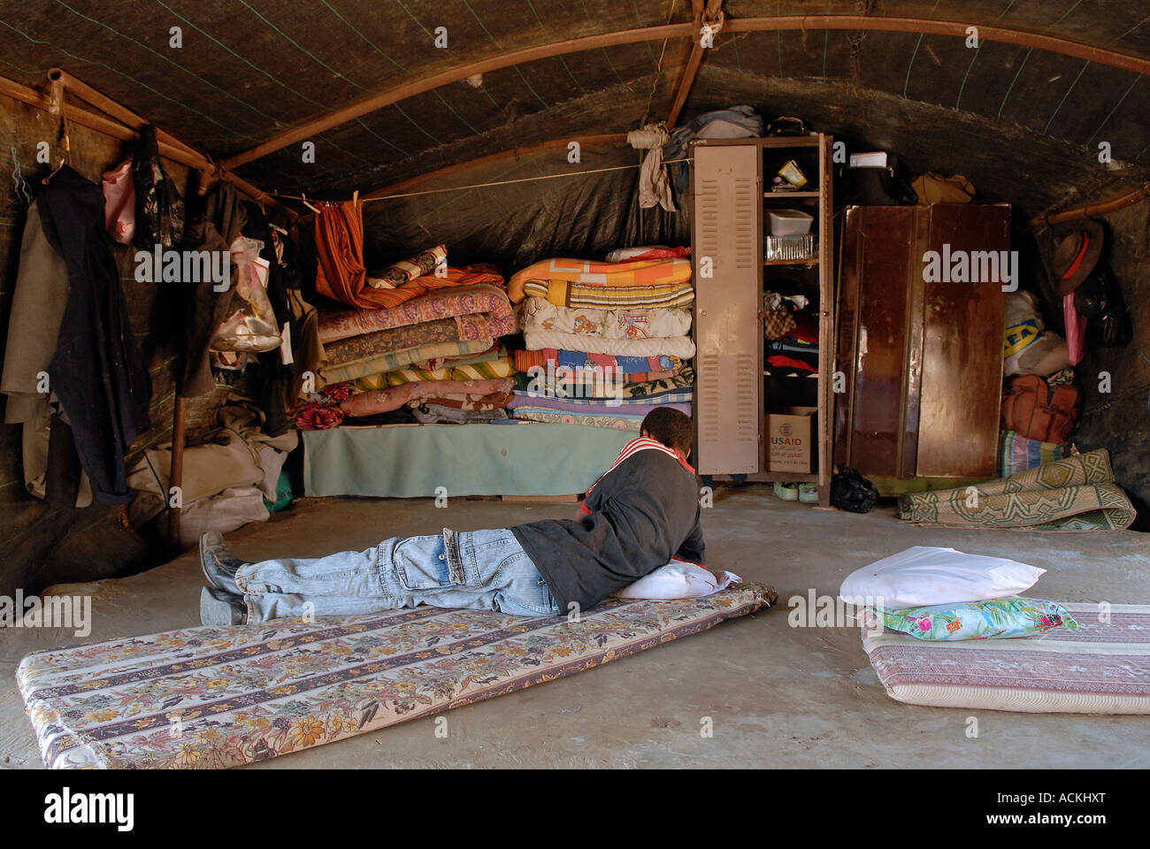 A tent used by Palestinian villagers for habitation in a unique ...