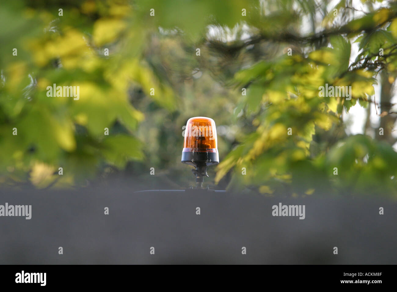 Flashing amber warning light on top of dumper truck Stock Photo - Alamy