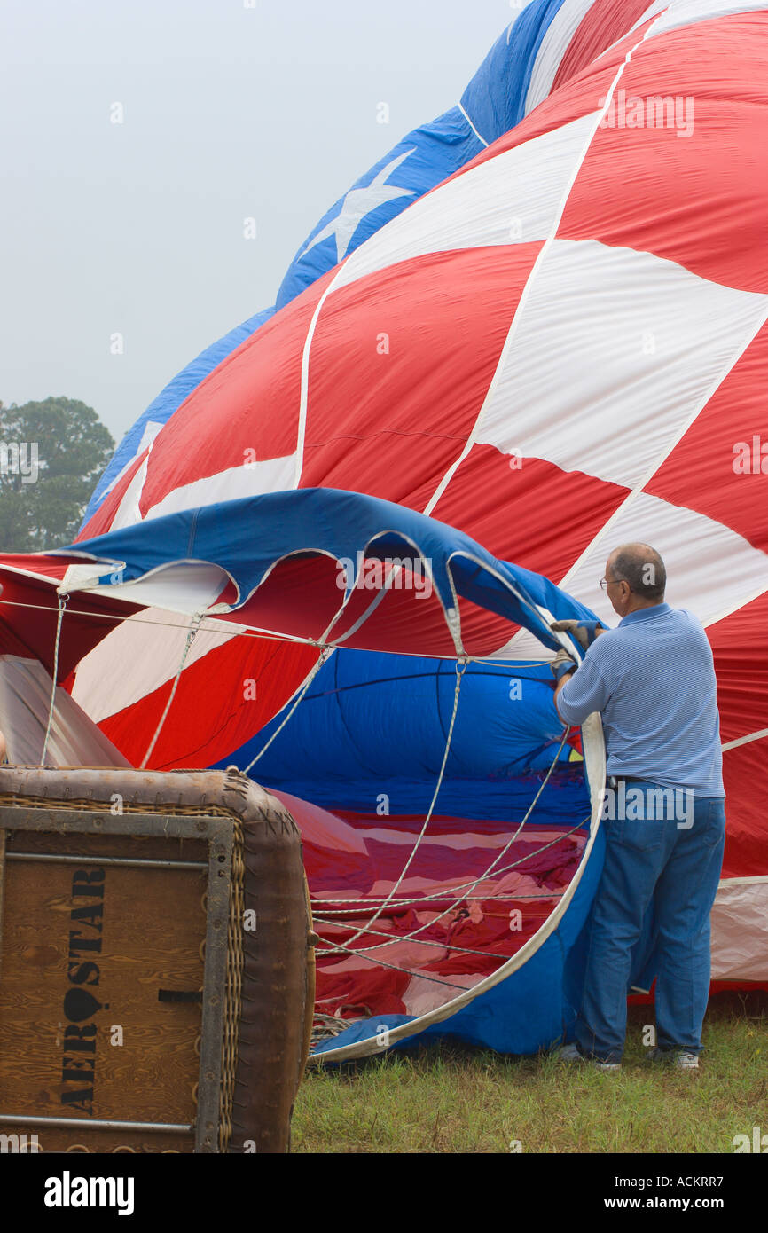 Hot air balloons being inflated at balloon festival in Dunnellon ...