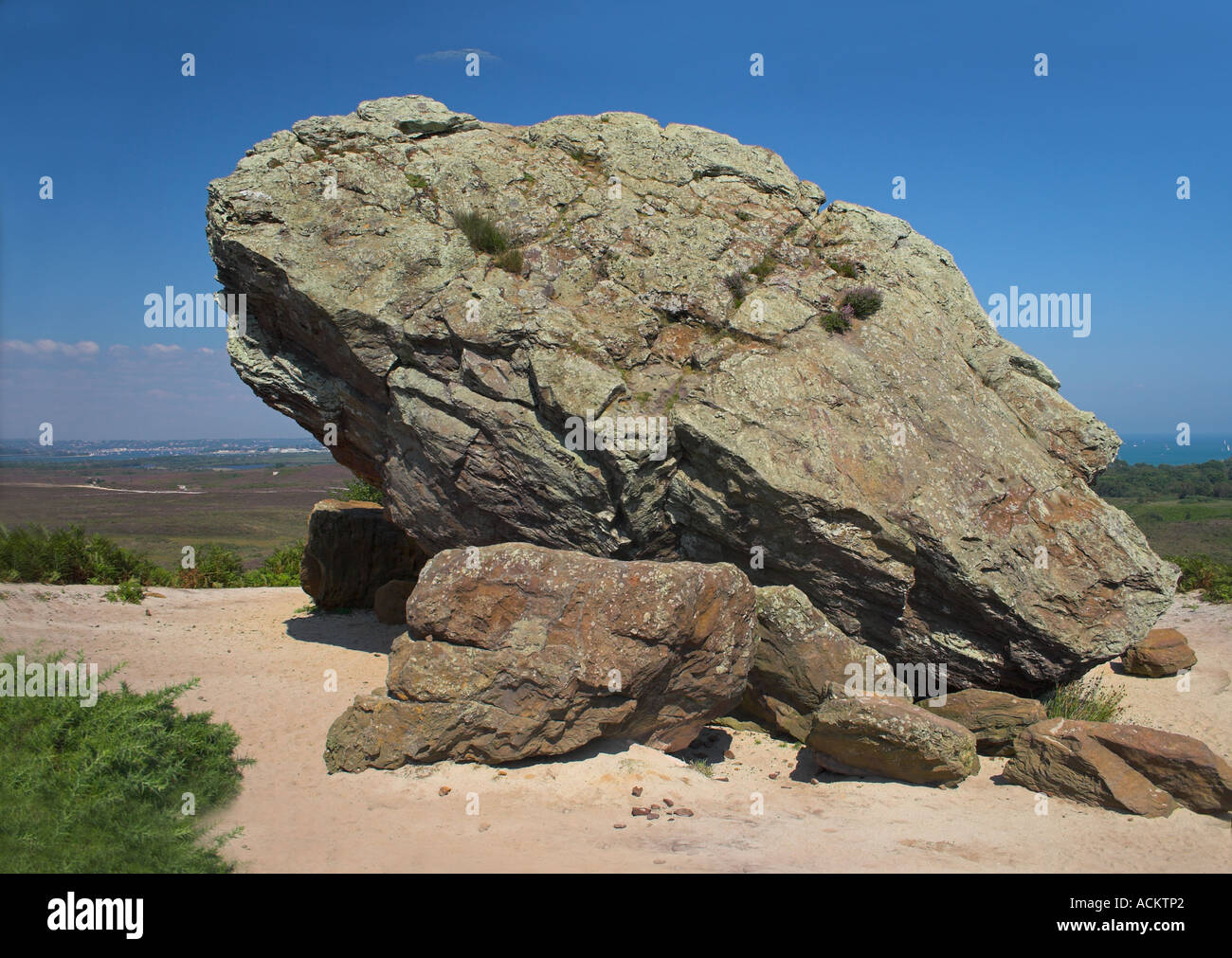 Agglestone Rock Studland Heath Nr Swanage Dorset view of Poole Harbour ...