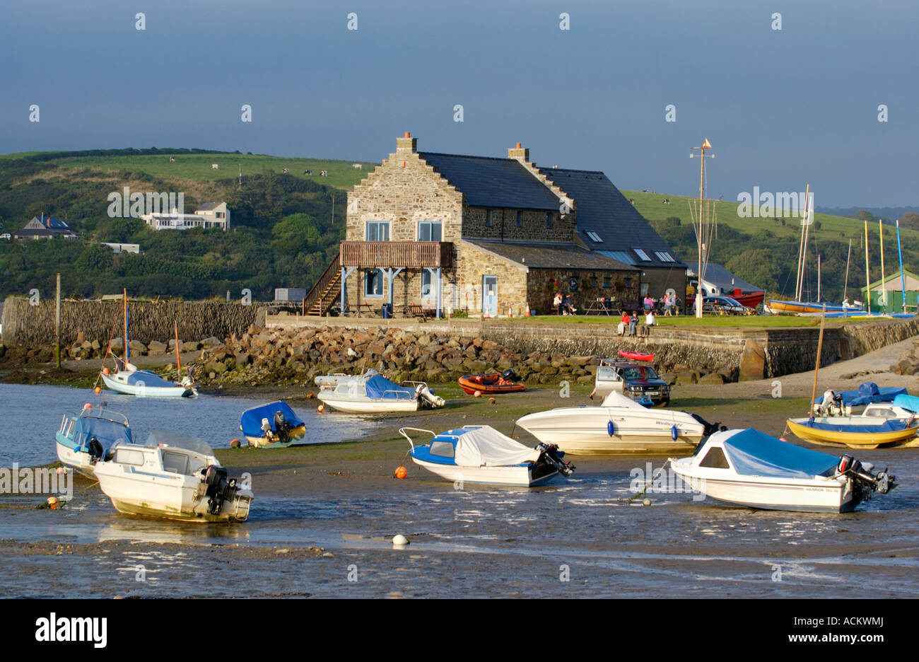 Boats moored at Parrog Newport Pembrokeshire West Wales UK in early ...
