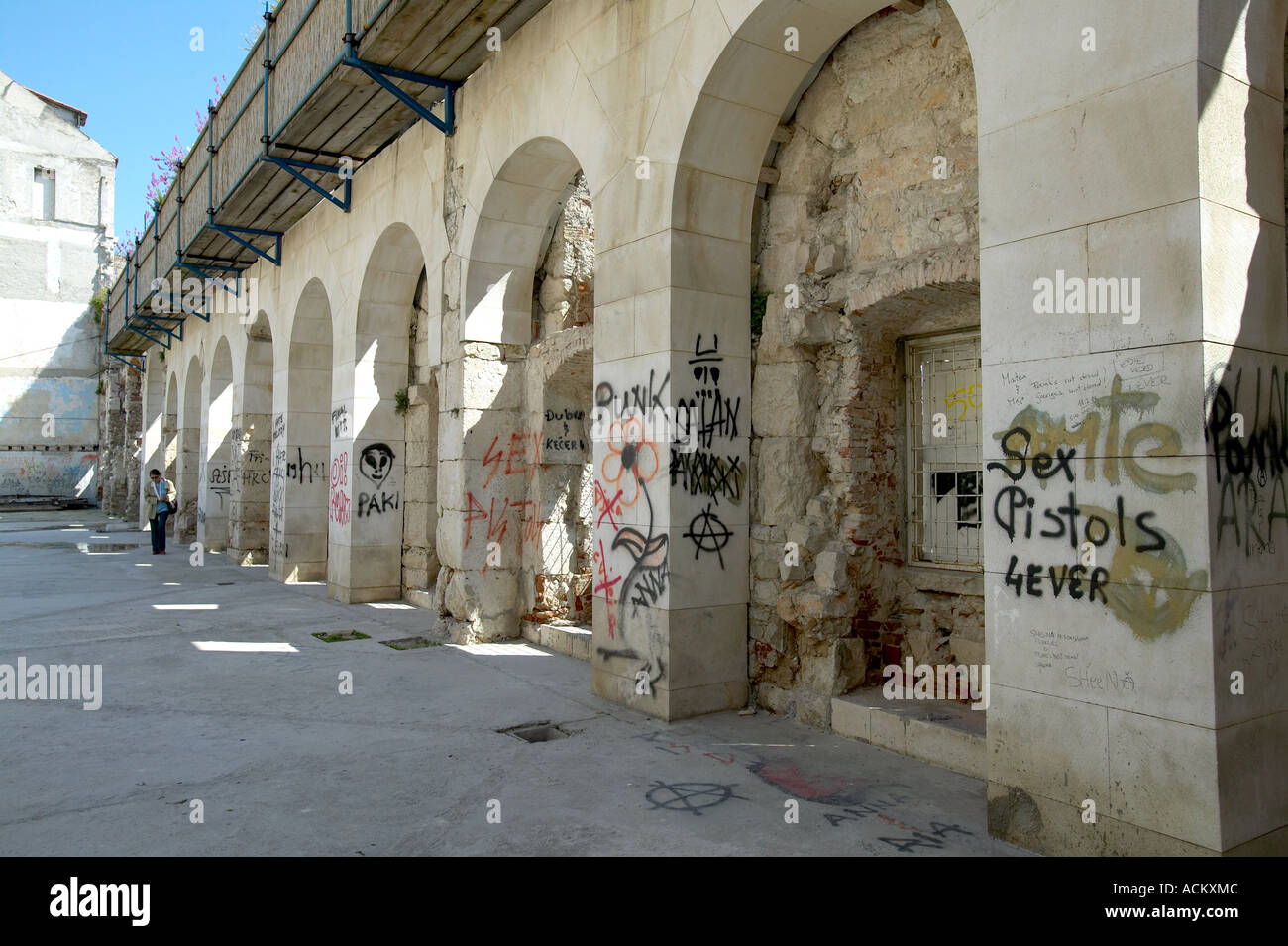 Graffiti in the archways of Diocletian's Palace, Split, Croatia Stock ...