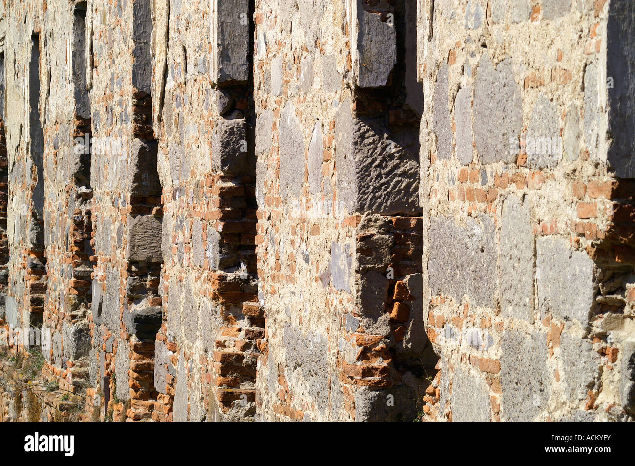 Brick wall facade of medieval castle ruin Viglas, Slovakia Stock Photo ...
