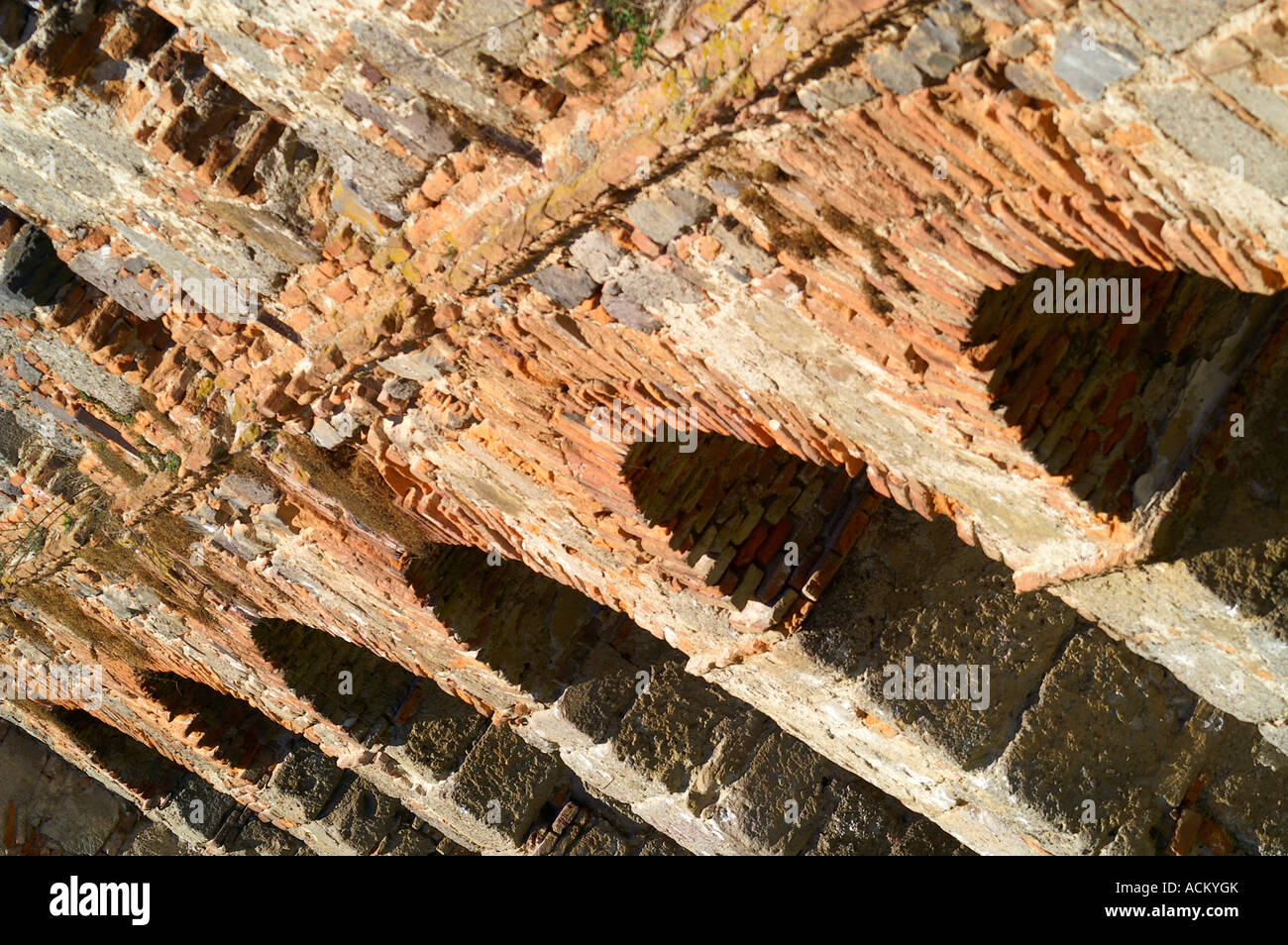 Brick wall facade of medieval castle ruin Viglas, Slovakia Stock Photo ...