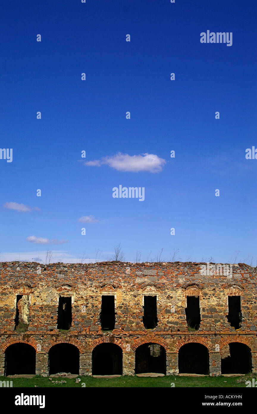 Brick wall facade of medieval castle ruin Viglas, Slovakia Stock Photo ...