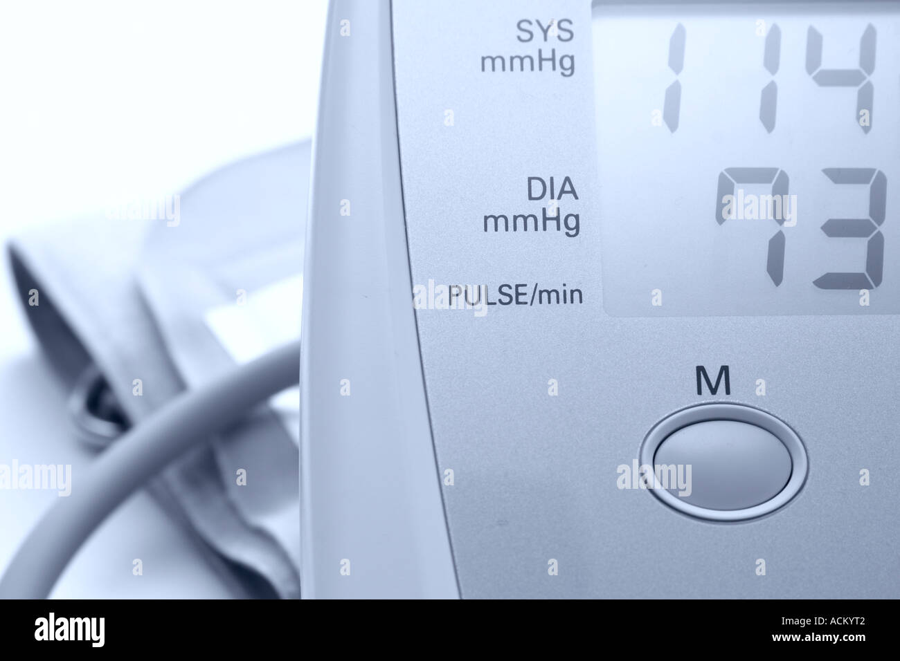 Detail of a digital blood pressure and heart rate monitor with arm band ...
