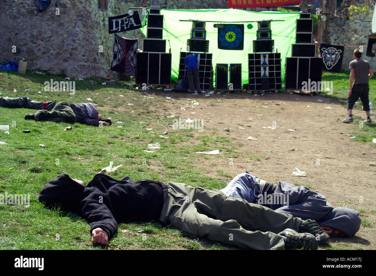Lying drunk victim of techno rave party at Sklabina castle, Slovakia ...
