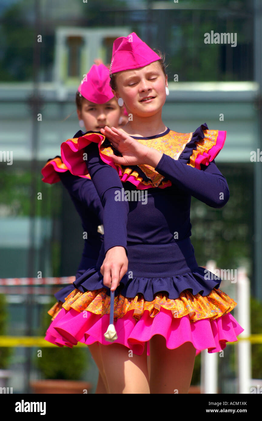Majorette girls dancing show Stock Photo - Alamy