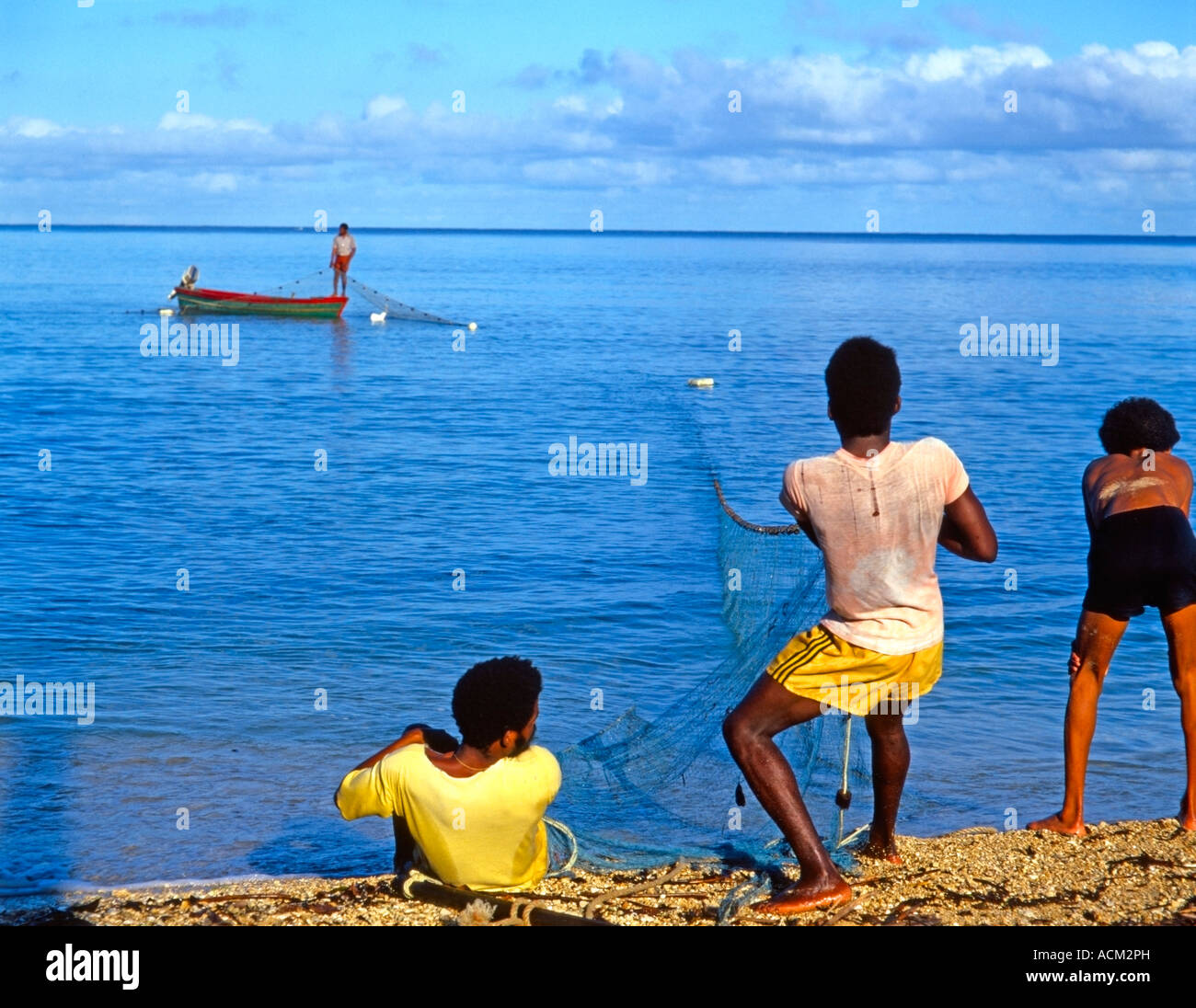 Fishermen hauling in nets, Cutlass Bay, Ocho Rios, Jamaica West Indies ...