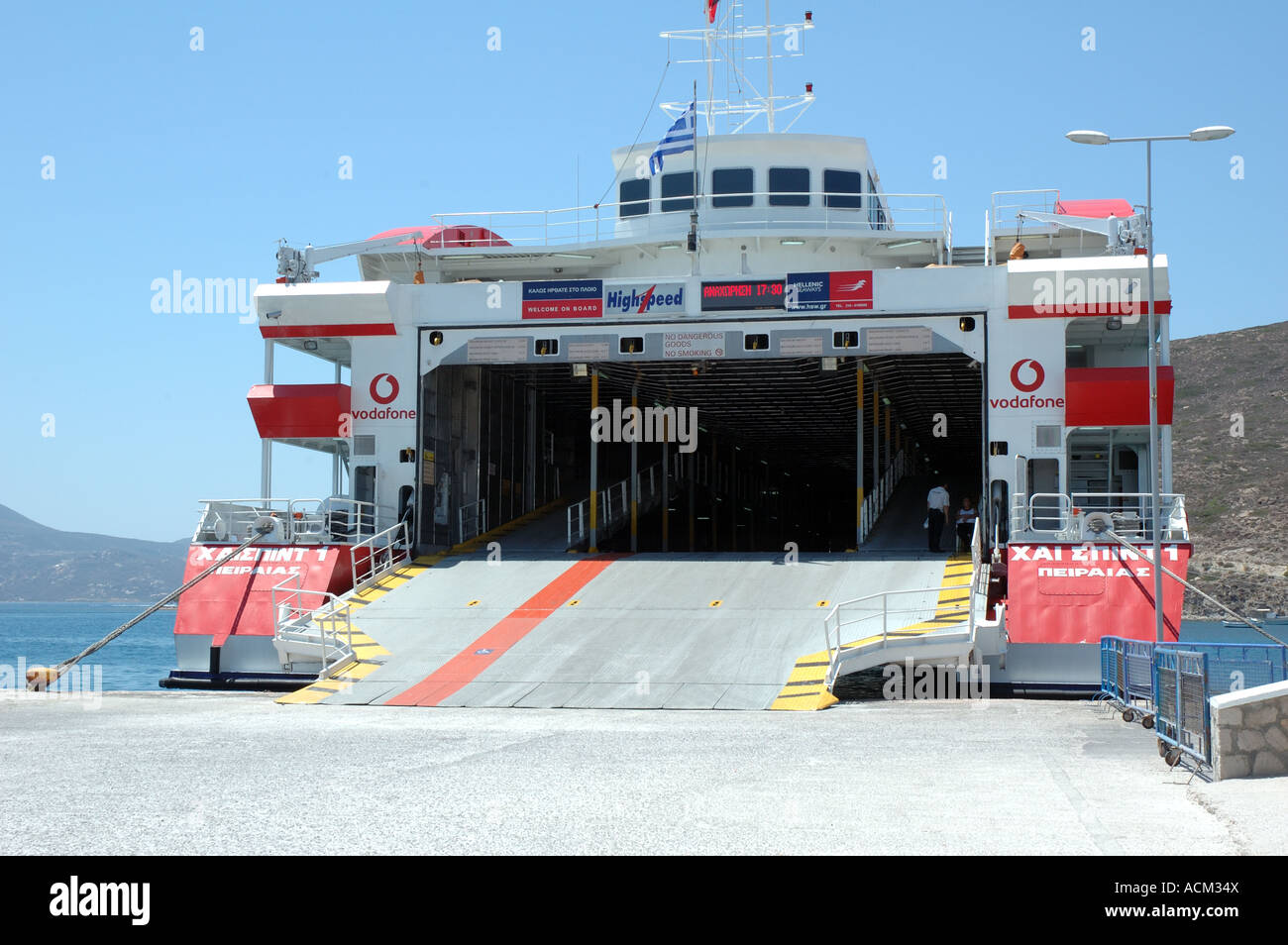 Hellenic Seaways Highspeed 1 berthed in Milos, Greece Stock Photo - Alamy