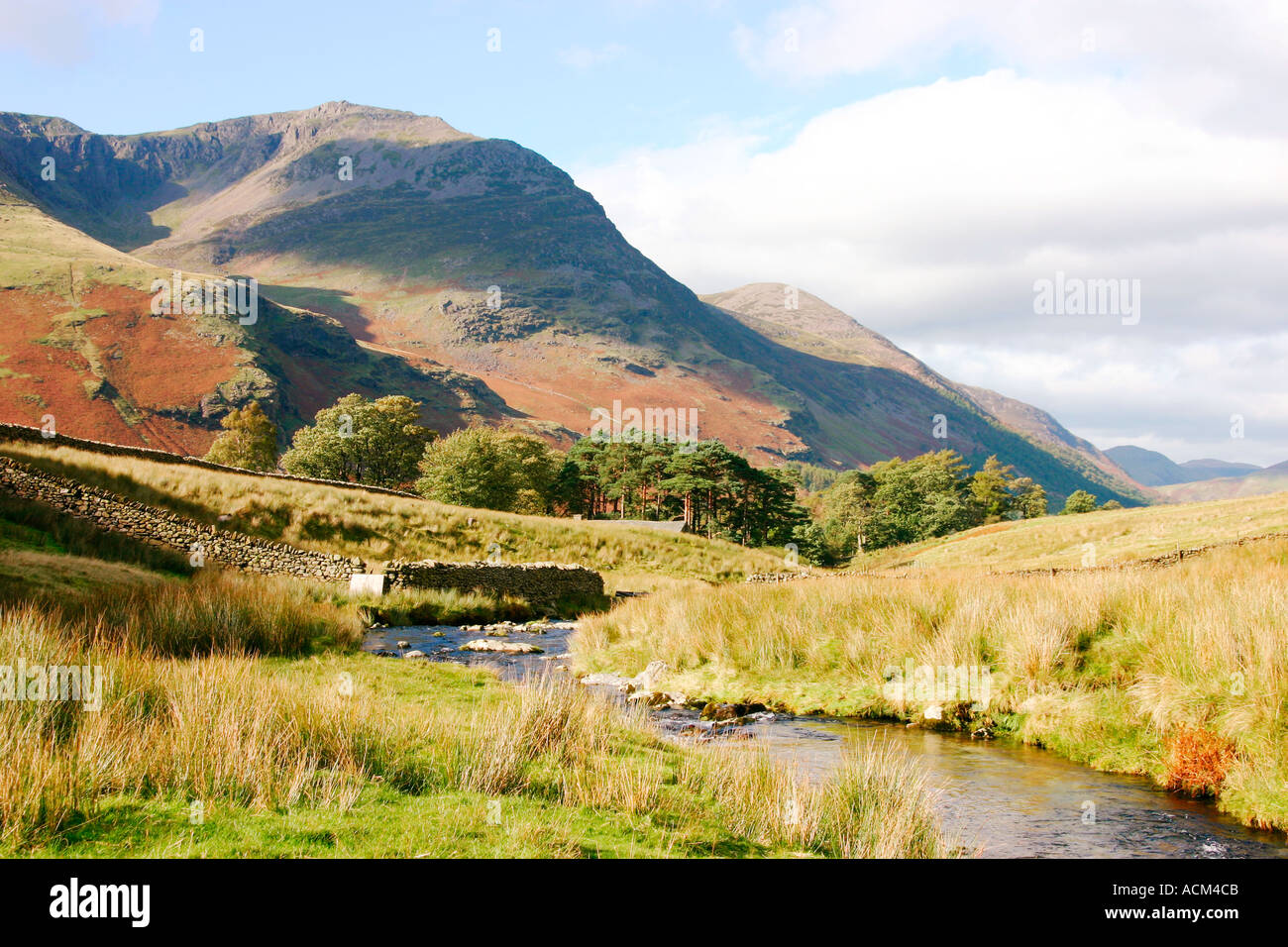 Gatesgarth beck river and bridge looking towards High Style and ...