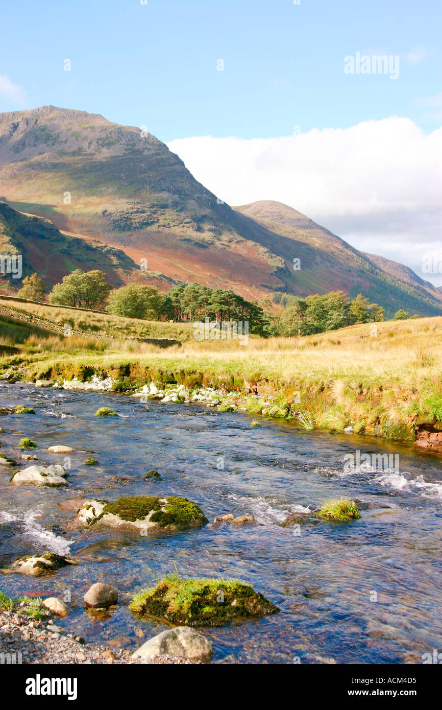 Gatesgarth Beck river looking at High Style lake District Stock Photo ...