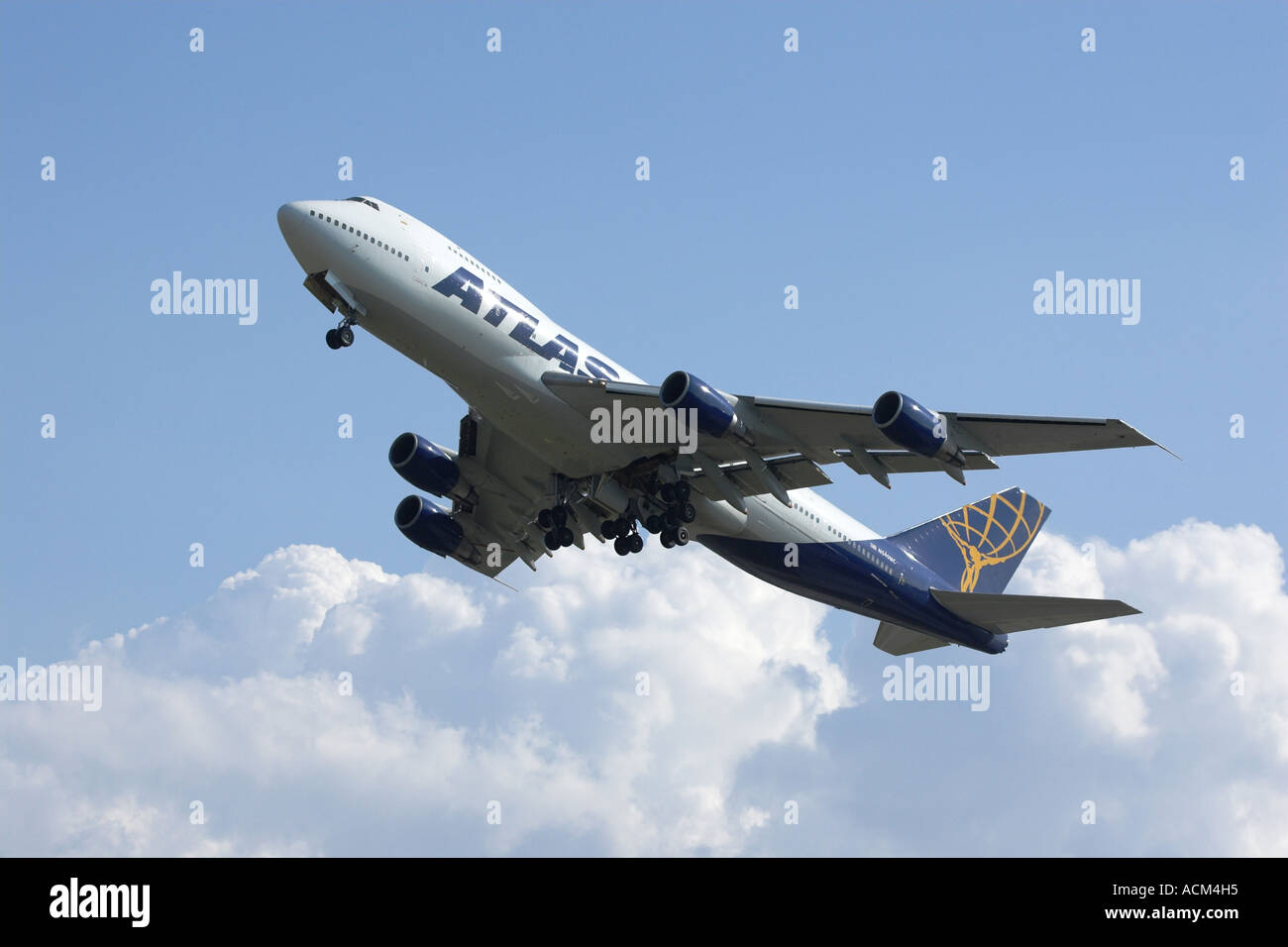 Atlas Boeing B747 200 jumbo jet Taking off Stock Photo - Alamy