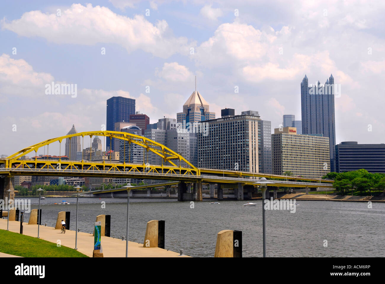 City Skyline from Allegheny Riverfront Park in the city of Pittsburgh ...