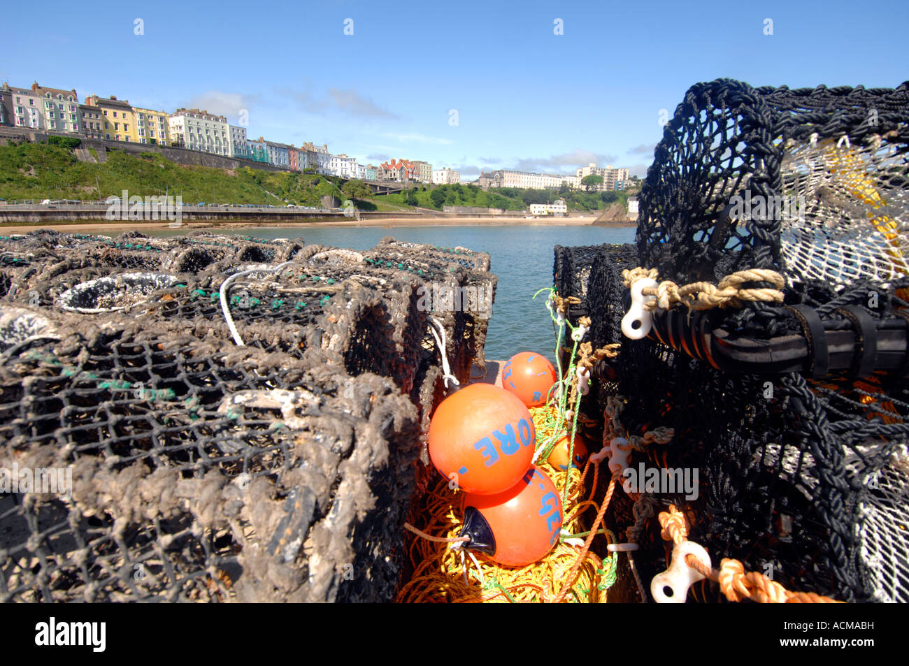 Lobster and crab pots, Tenby harbour, Pembrokeshire West Wales, UK ...