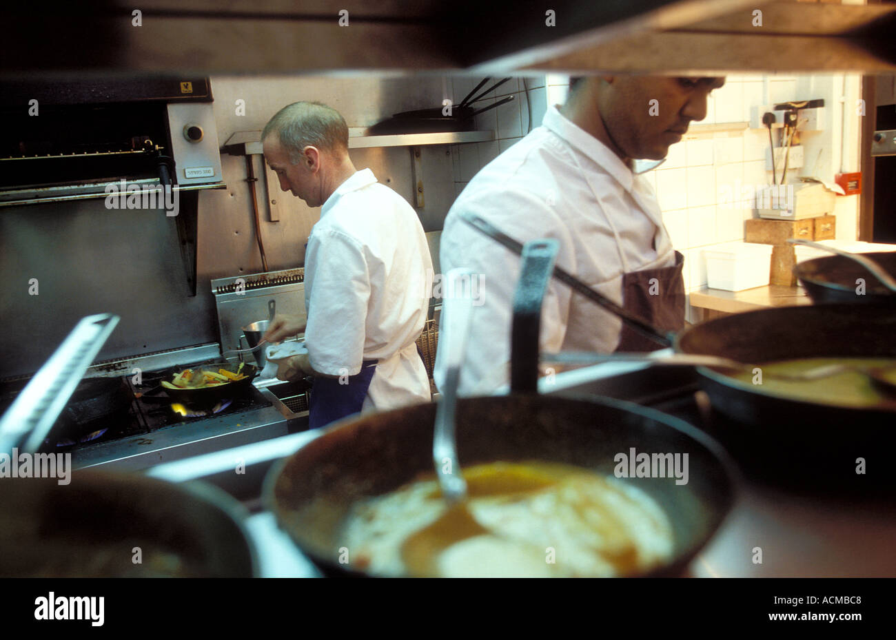 Scotland Glasgow Chefs at work in the kitchen of the Arisaig a trendy ...