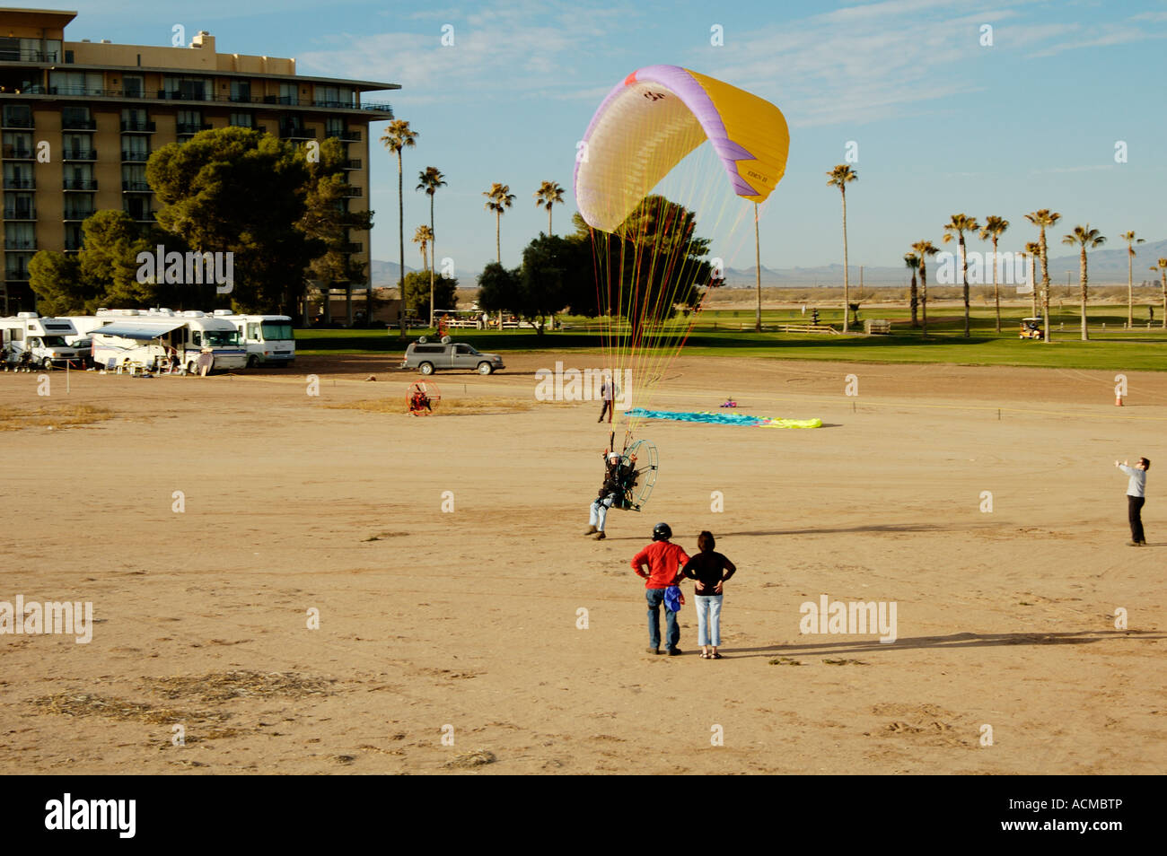 a powered paraglider pilot landing at the 4th annual Arizona Flying ...