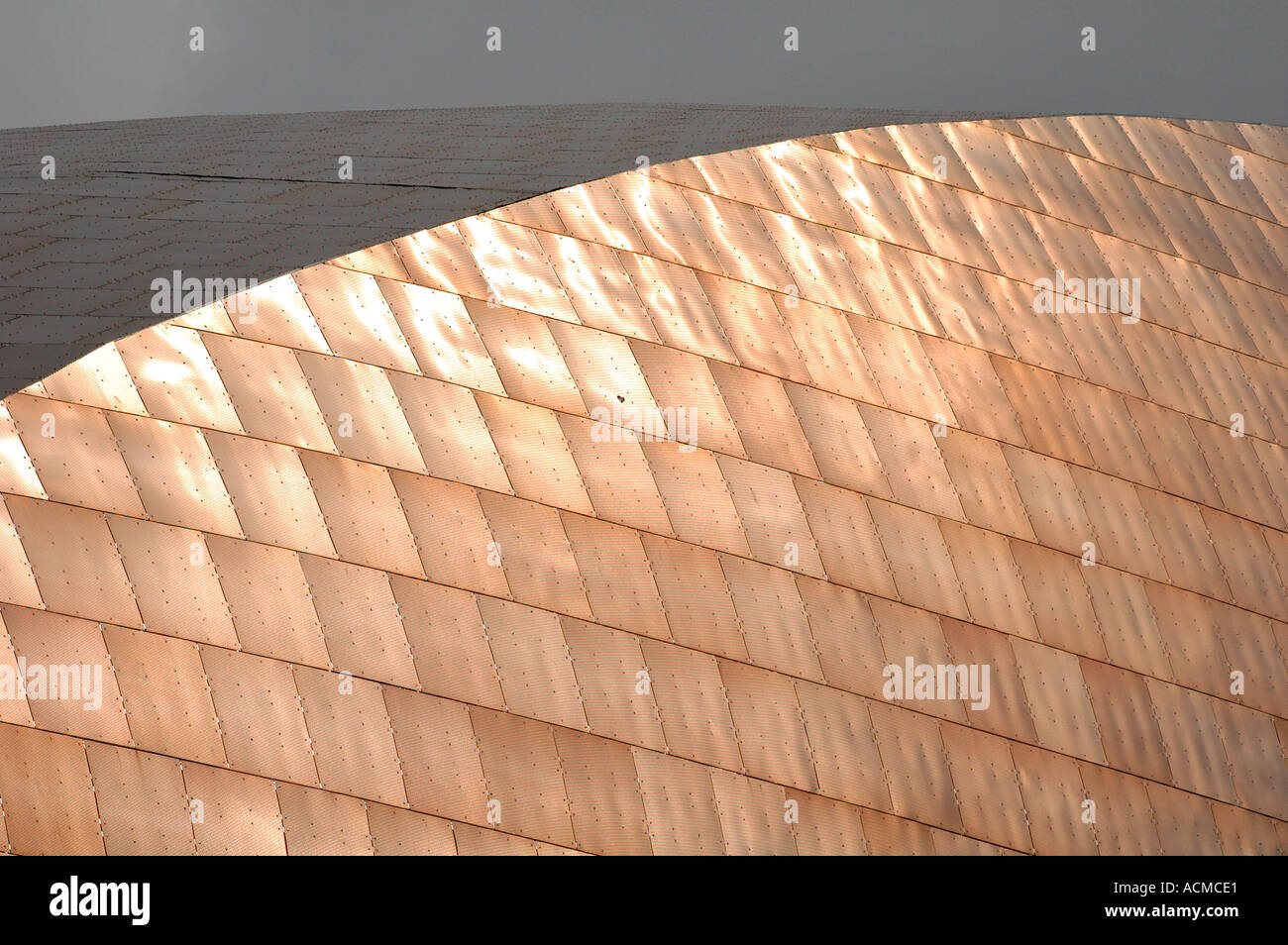 Copper coloured steel cladded roof exterior detail of the Wales ...