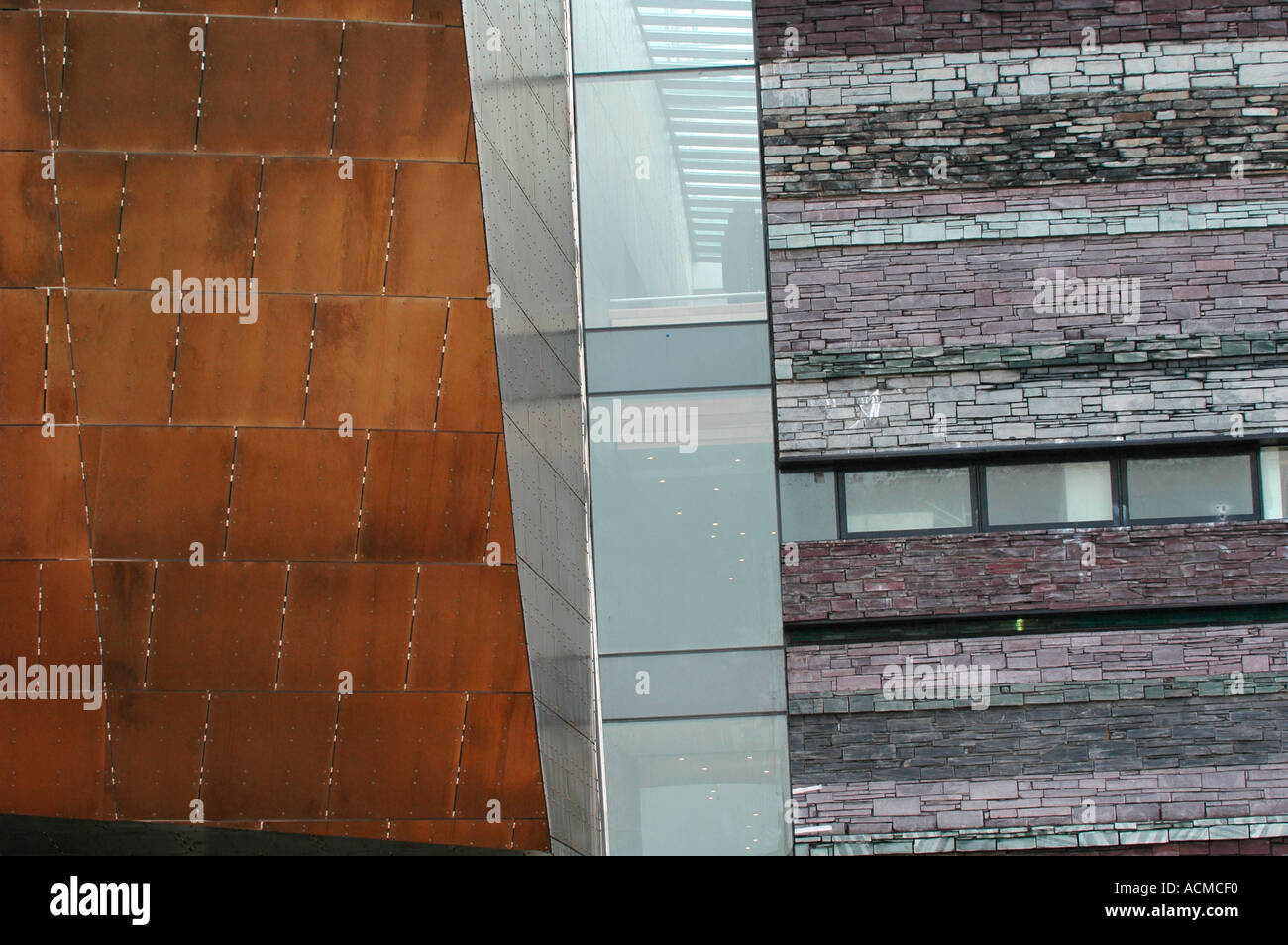 Steel roof treated with copper oxide and slate cladding frontage ...