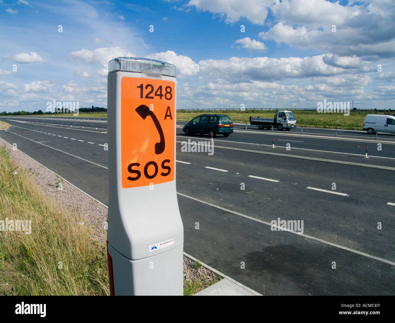 New sos phone box in a lay-by on a dual-carriage way Stock Photo - Alamy