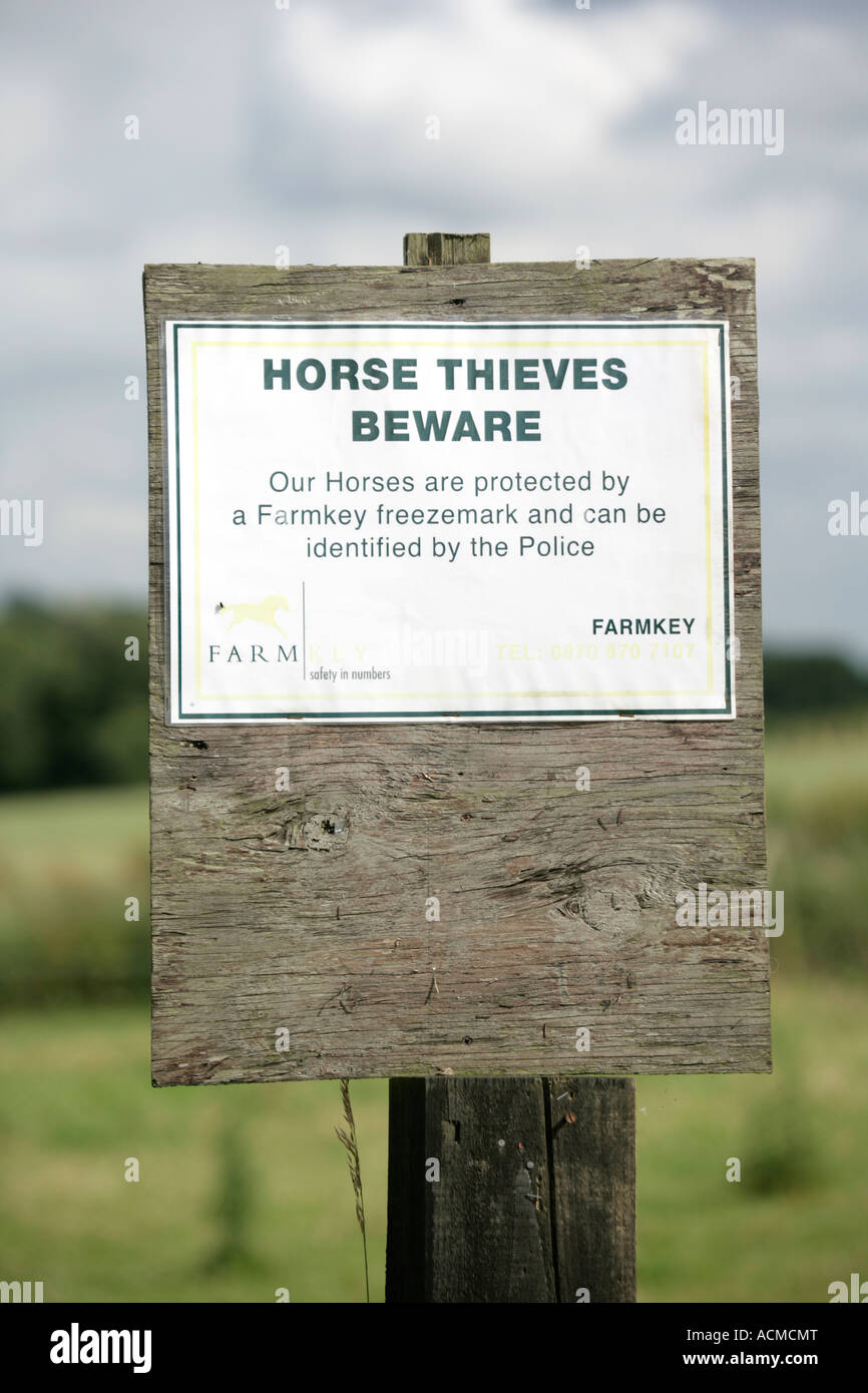 Warning sign against horse thieves, Essex, England, UK Stock Photo - Alamy