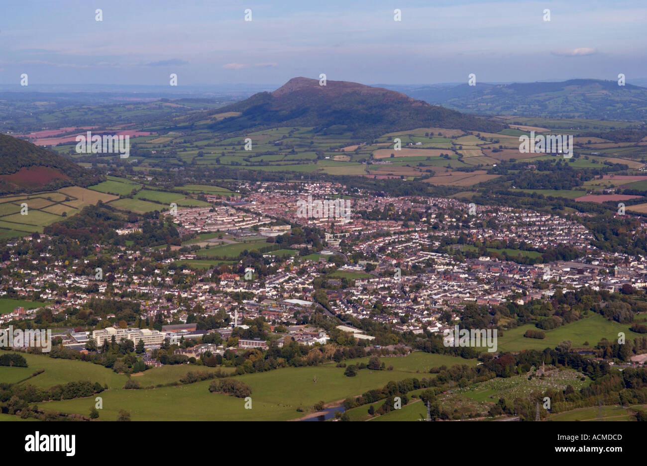 View over the market town of Abergavenny Monmouthshire Wales UK GB it ...