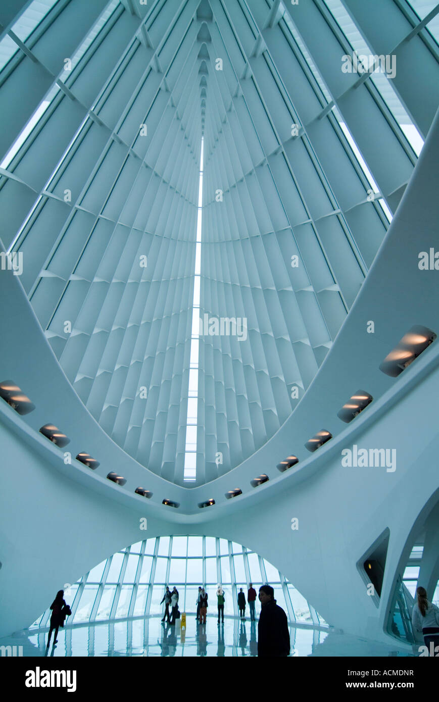 INSIDE PORTRAIT VIEW OF THE VEE SHAPED CEILING OF MILWAUKEE ART MUSEUM ...