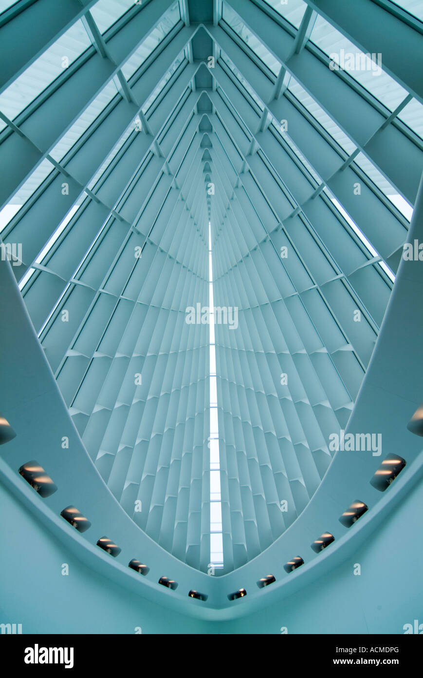 INSIDE PORTRAIT VIEW OF THE V SHAPED CEILING OF MILWAUKEE ART MUSEUM ...