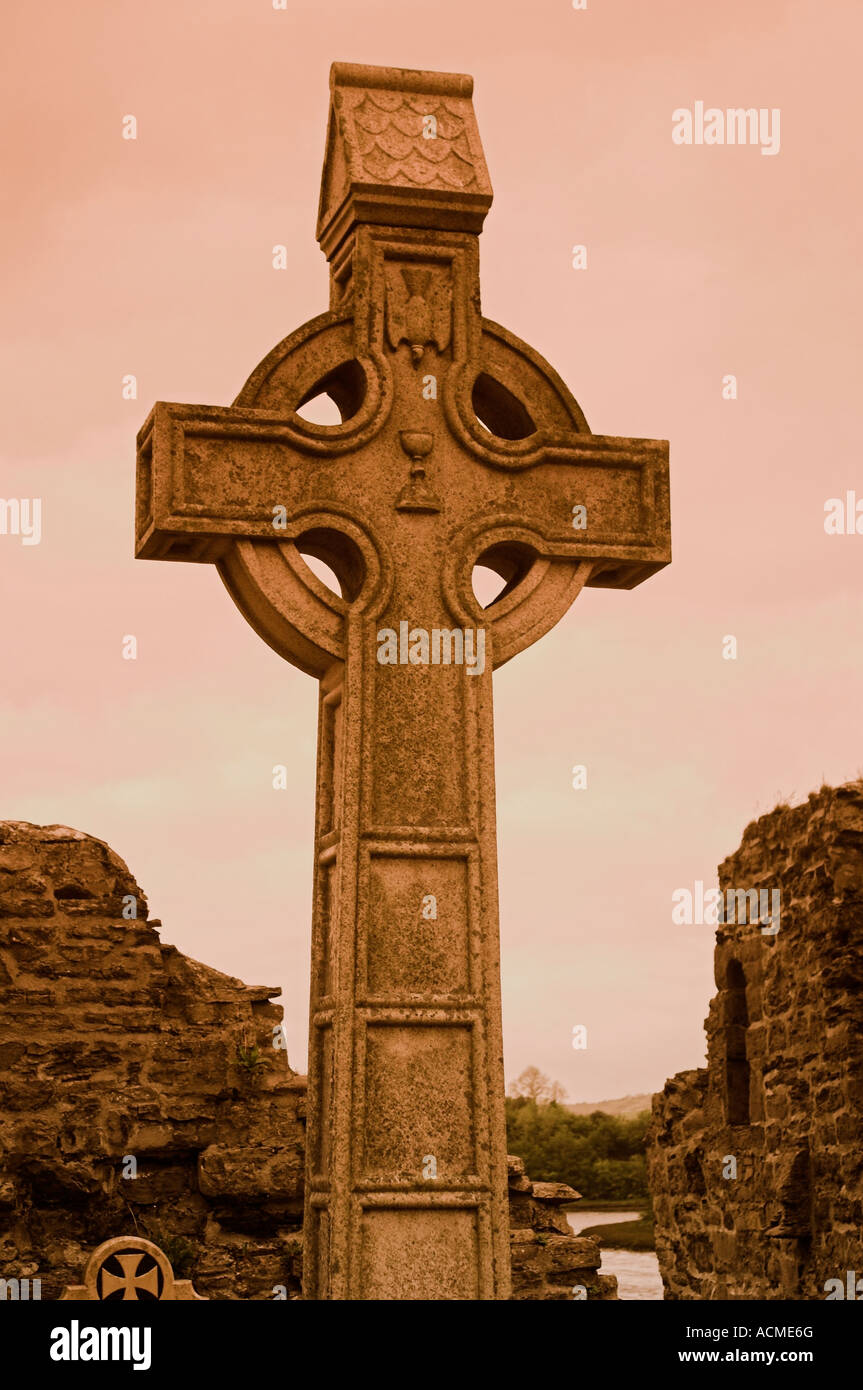 A celtic cross at Donegal Friary and cemetery Donegal Co Donegal ...