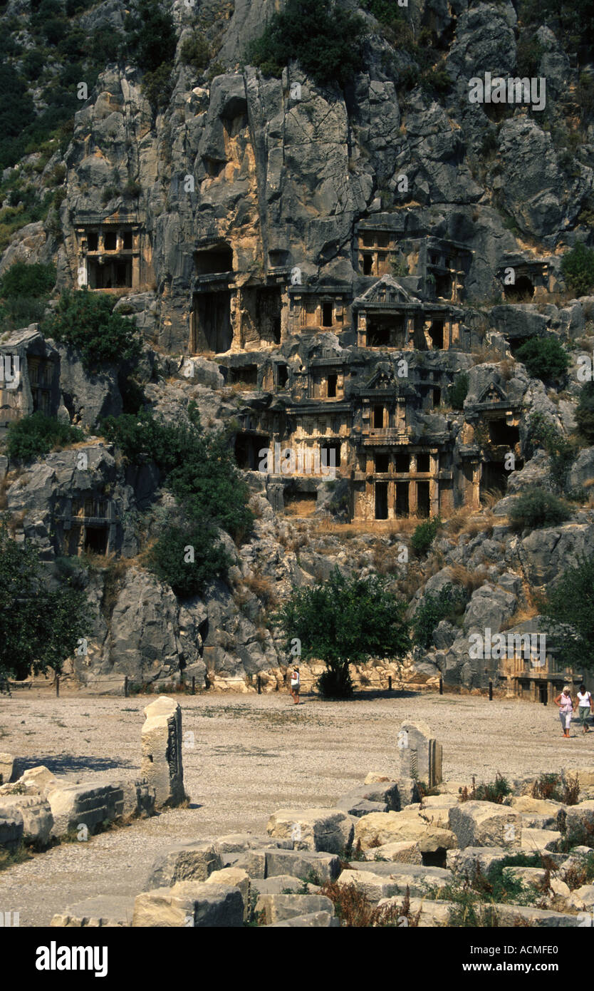 Lycian tombs in the rock face at Myra Turkey Stock Photo - Alamy