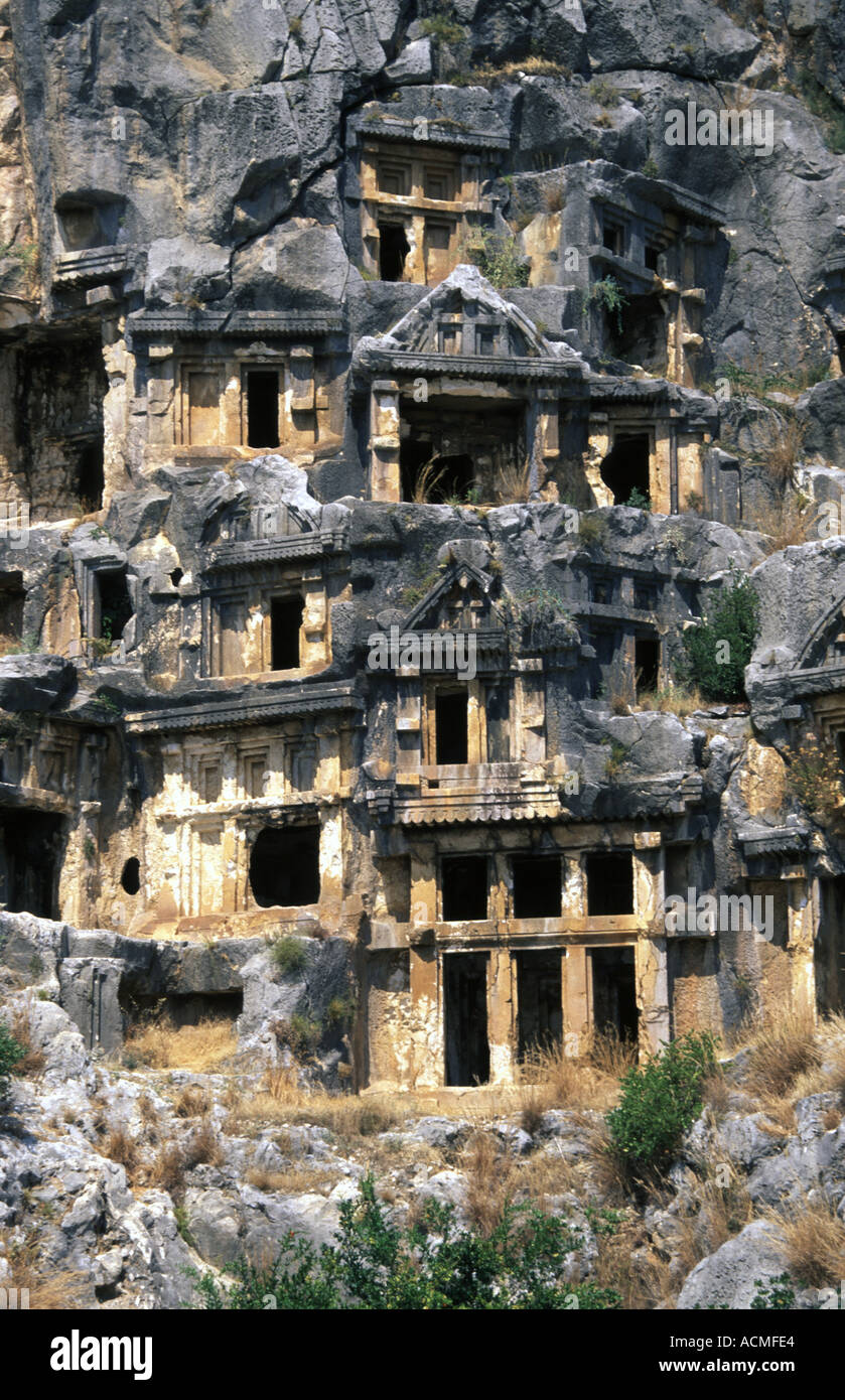 Lycian tombs in the rock face at Myra Turkey Stock Photo - Alamy