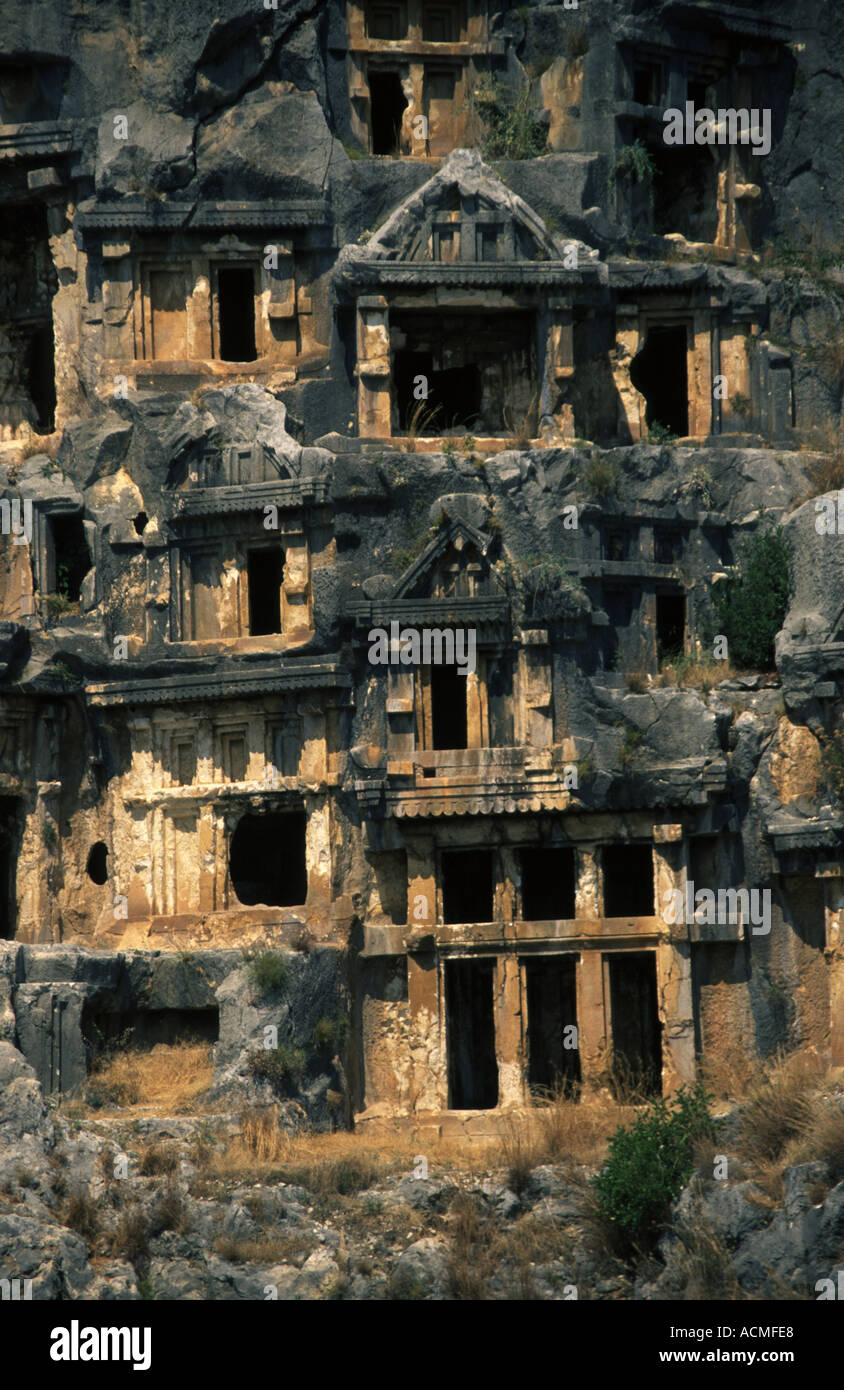 Lycian tombs in the rock face at Myra Turkey Stock Photo - Alamy