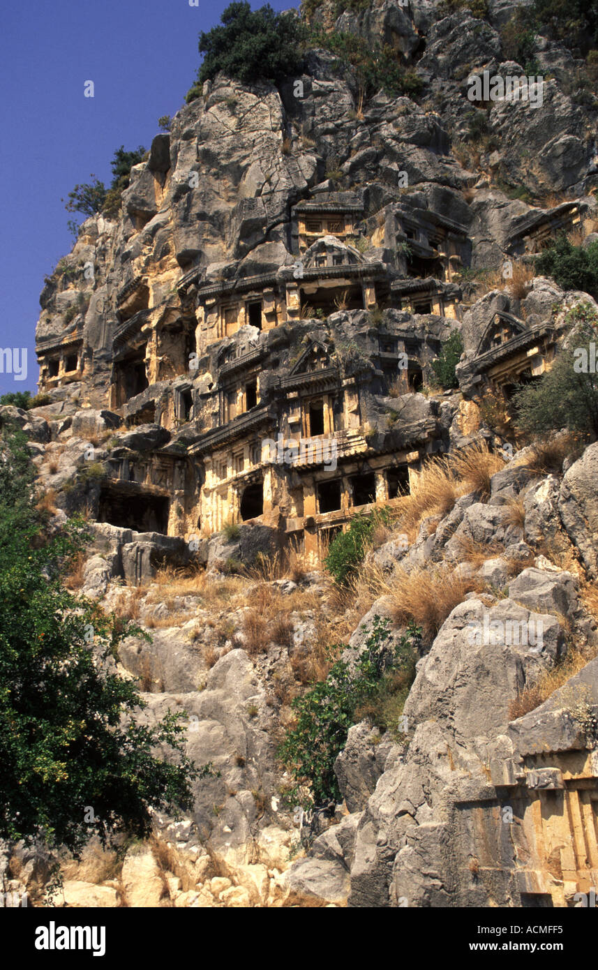 Lycian tombs in the rock face at Myra Turkey Stock Photo - Alamy